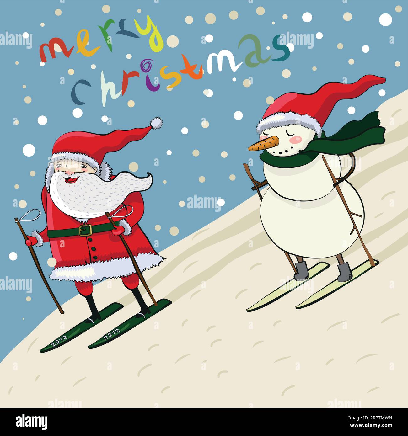 Cartoon santa and snowman ski. Vector illustration Stock Vector Image ...
