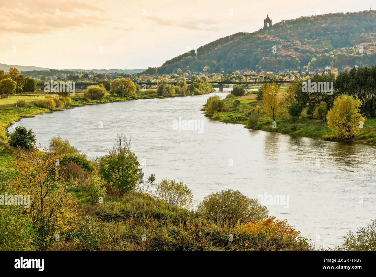 Weser with Kaiser Wilhelm Monument Porta Westfalica Germany Stock Photo ...