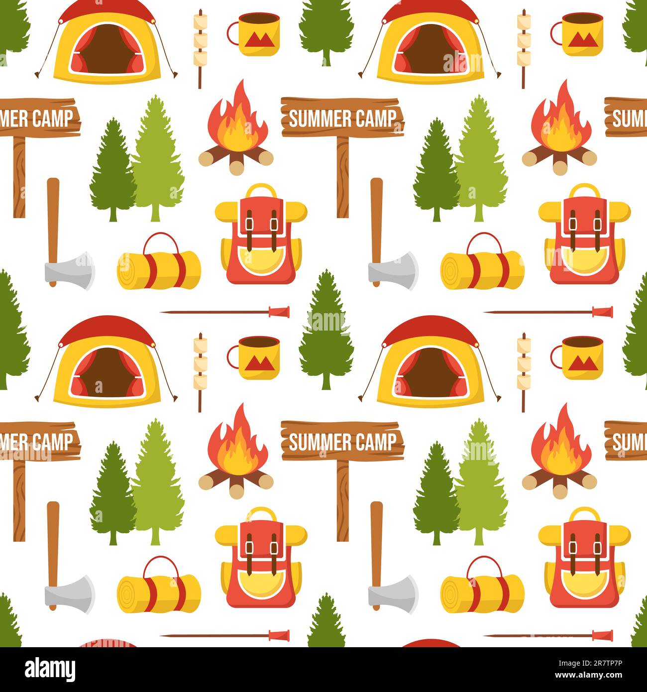 Summer Camp Seamless Pattern Design of Camping and Traveling Element in ...