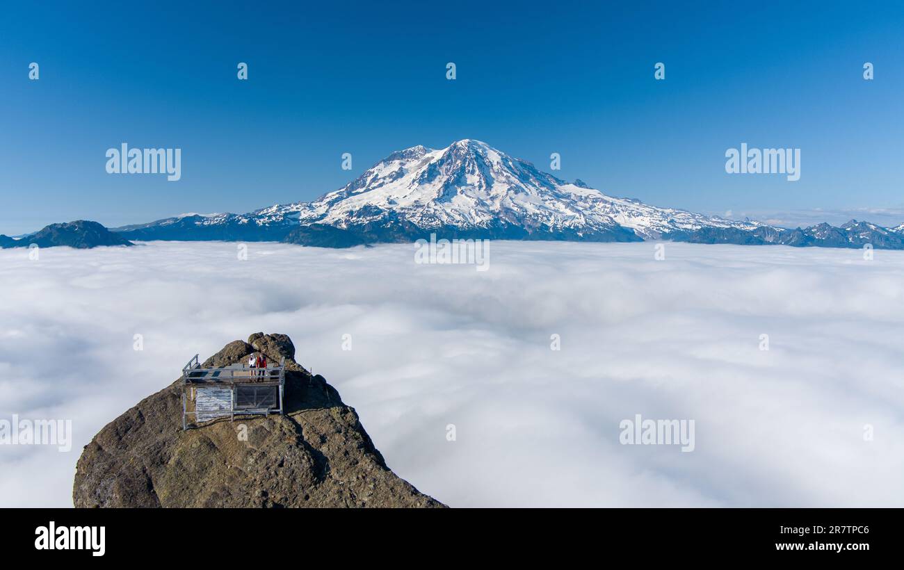 Mount Rainier and High Rock Lookout in June Stock Photo - Alamy