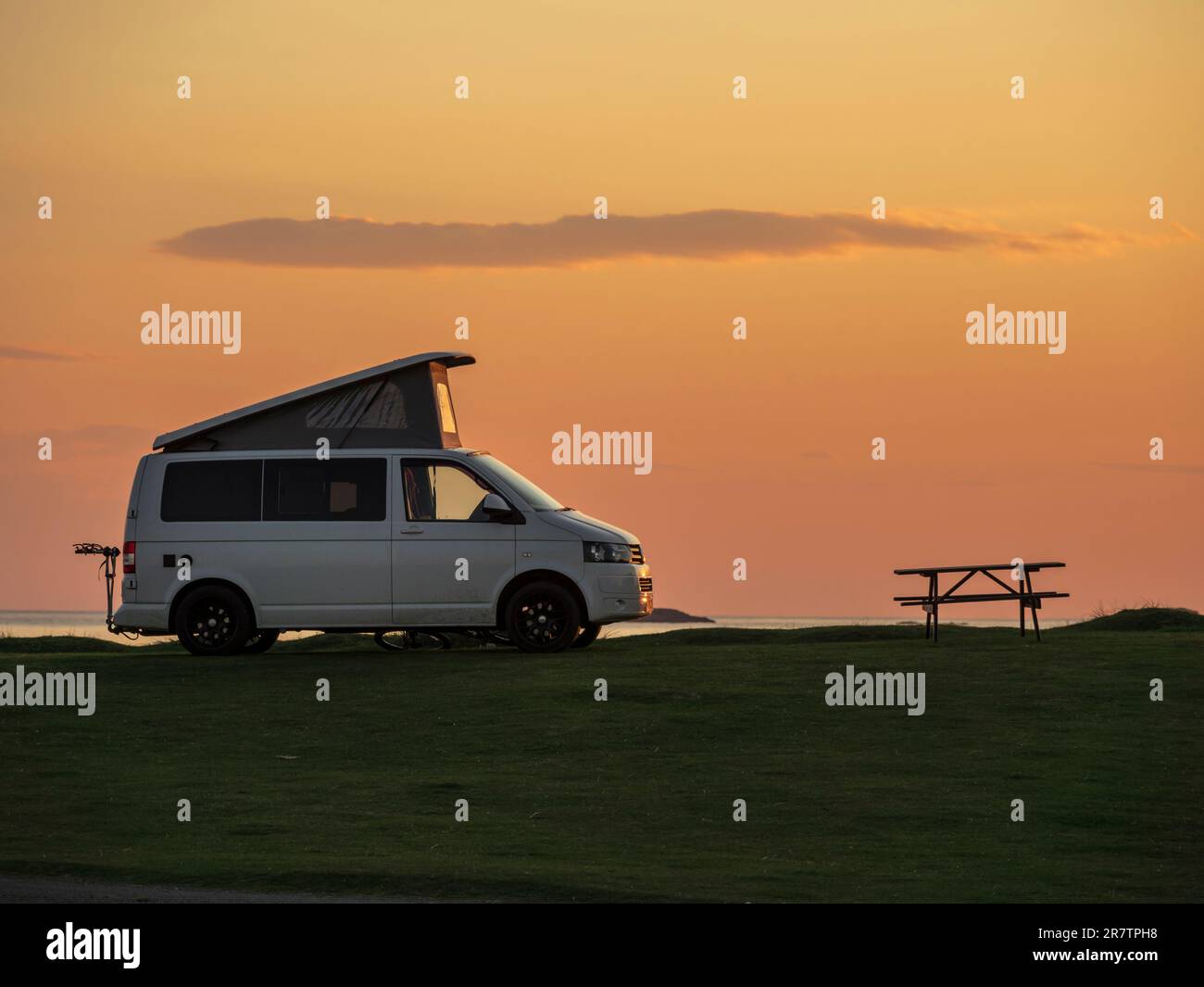 Camper vans a the coast, sunset, campsite Fidden, Isle of Mull ...