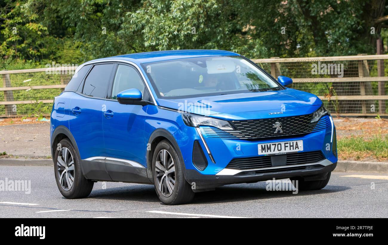 Milton Keynes,UK - June 18th 2023: 2020 blue diesel engine PEUGEOT 3008 ...