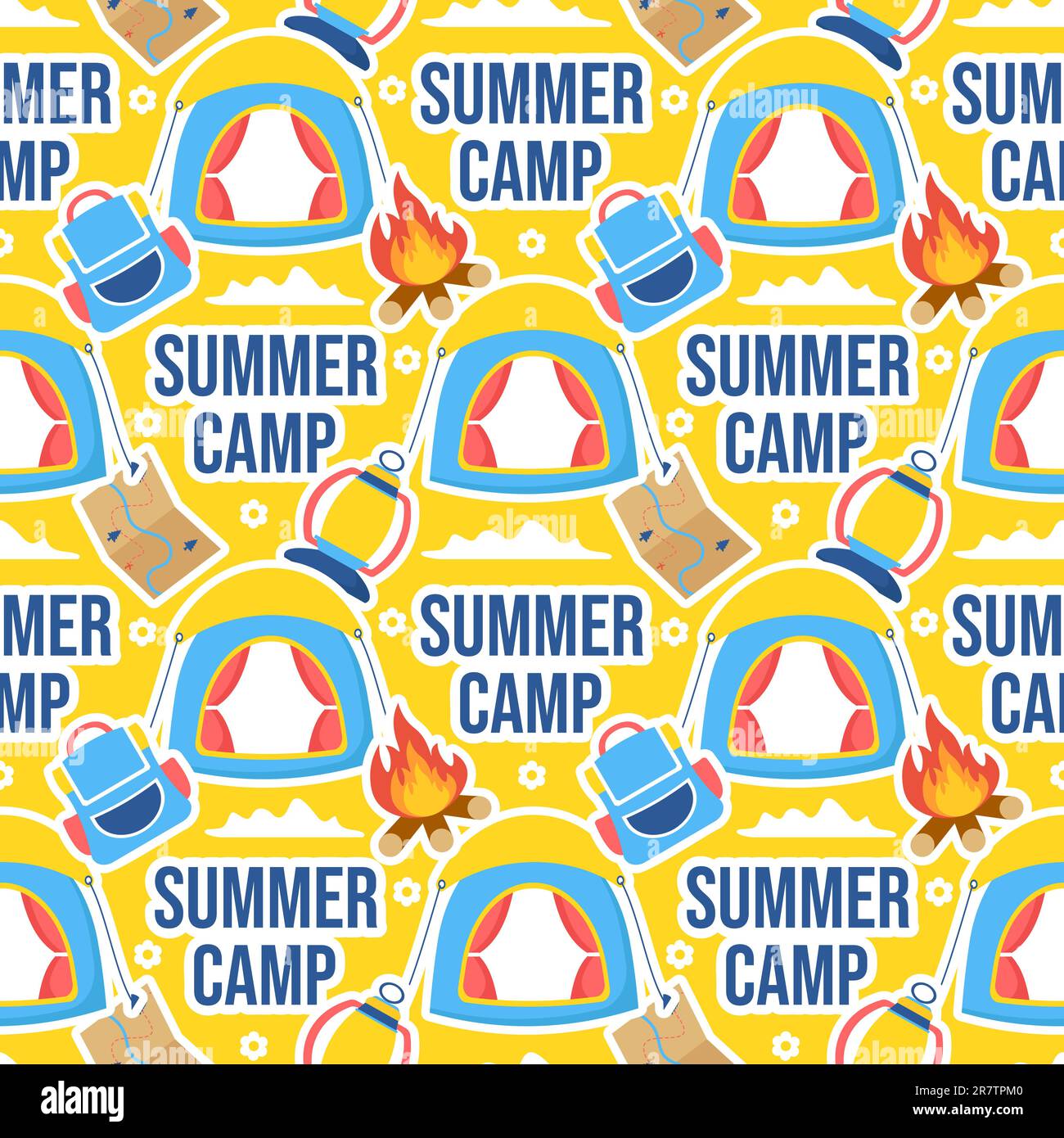 Summer Camp Seamless Pattern Design of Camping and Traveling Element in ...