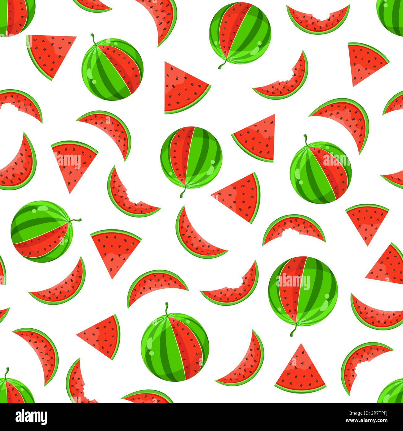 Juicy Whole and Sliced Watermelon Seamless Pattern on White Background ...