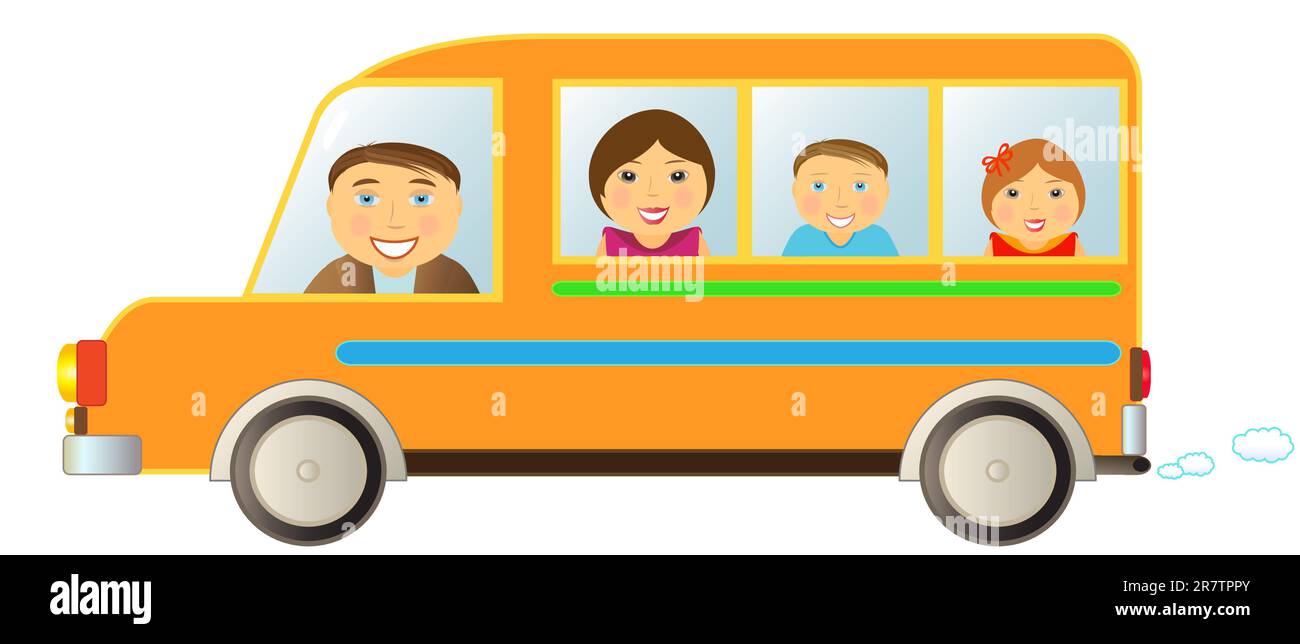 cartoon cheerful family moving in funny bus Stock Vector Image & Art ...