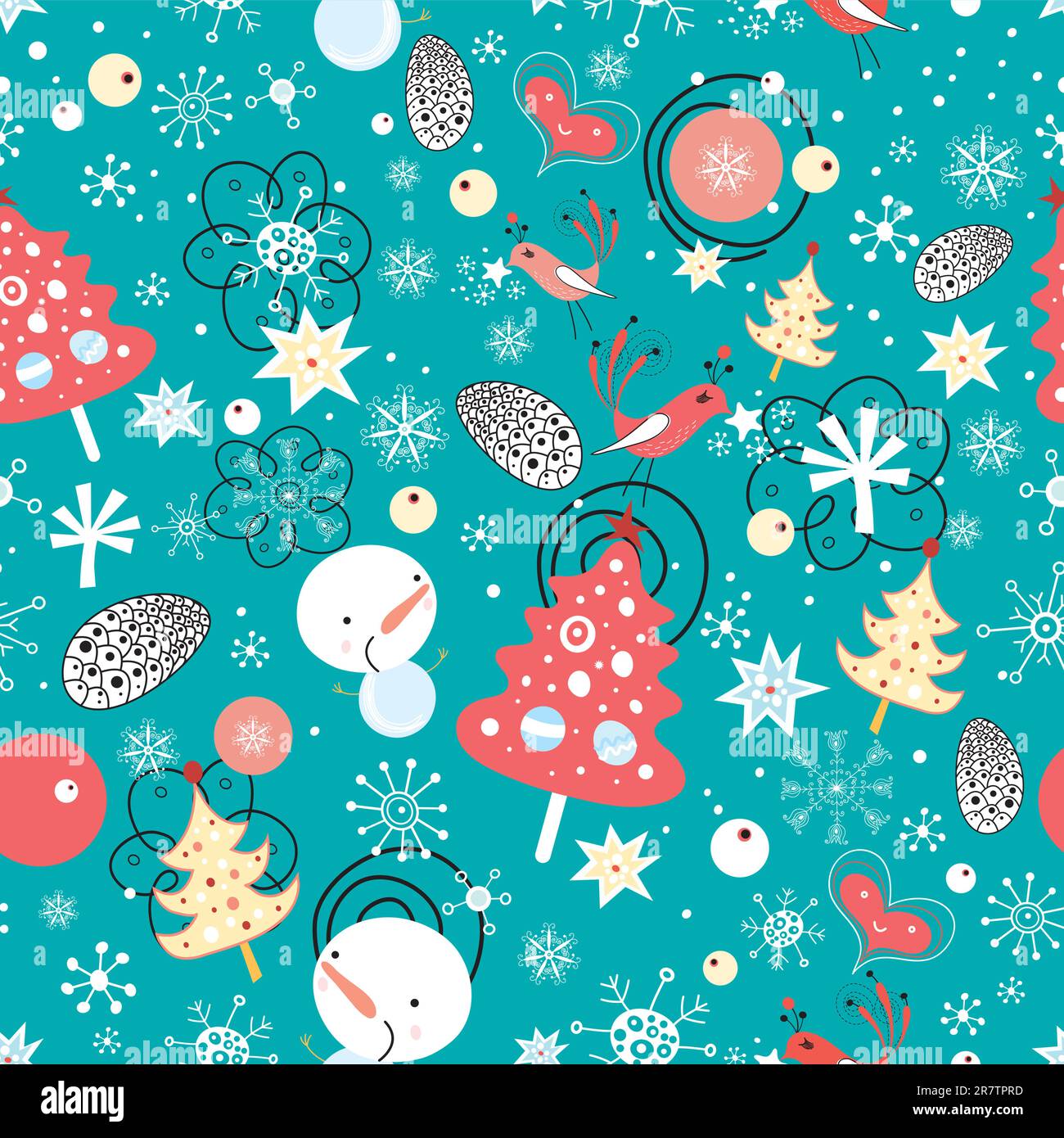 New seamless pattern of trees and snowmen on blue and green background ...