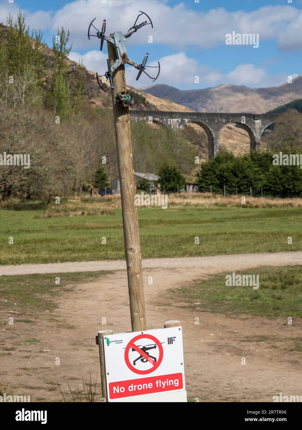 No drone sign, flying drone prohibited at Glenfinnan viaduct, destroyed ...