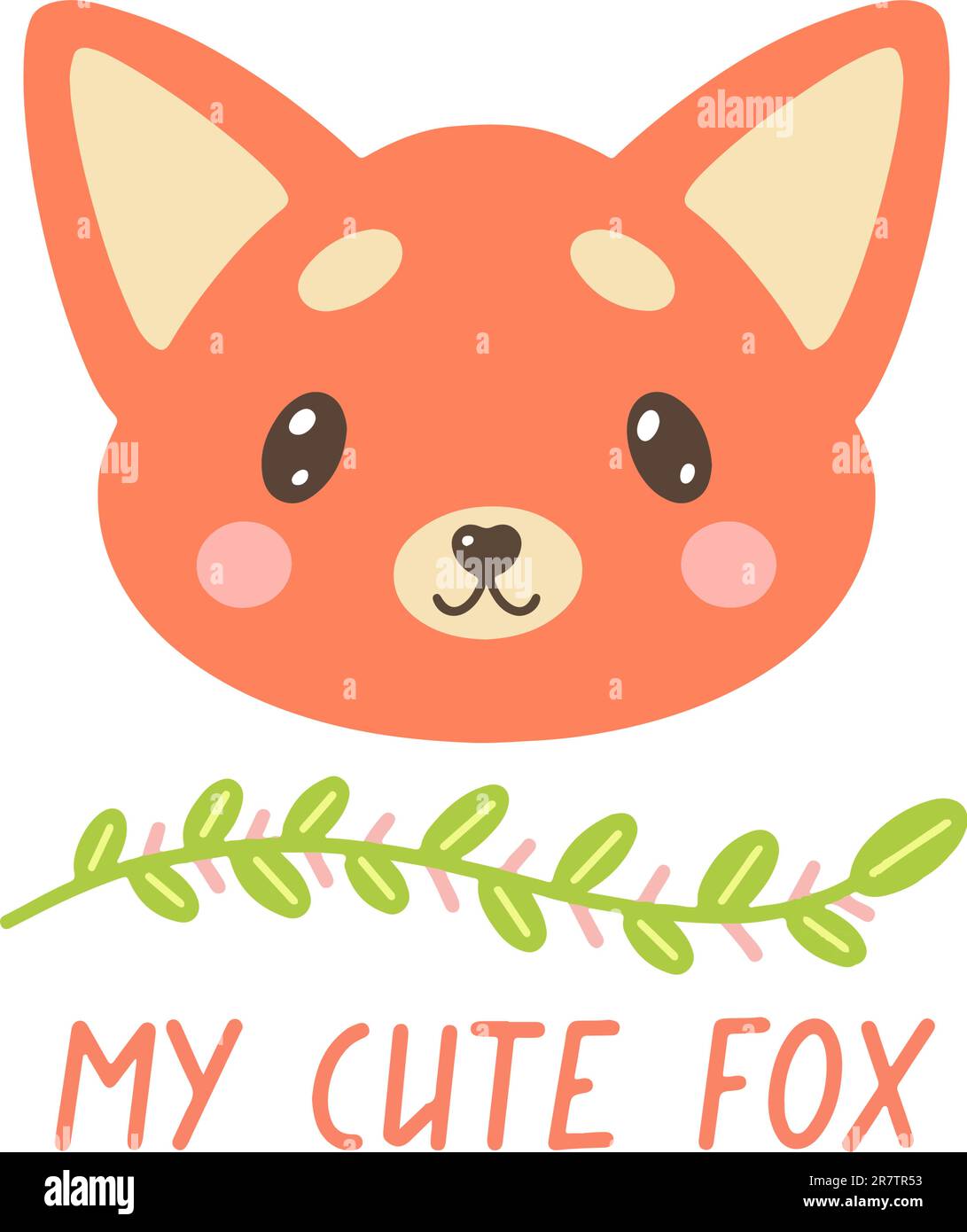 vector illustration of cute fox face and lettering my cute fox isolated ...