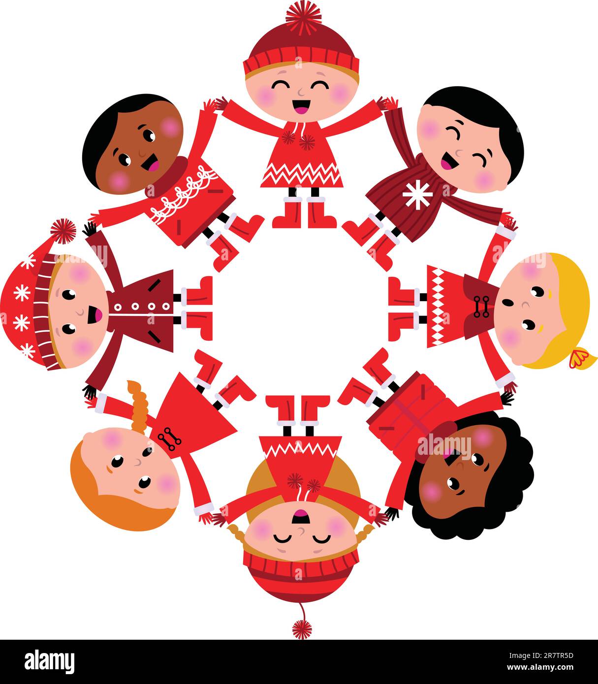 Cute winter kids in circle. Vector cartoon Illustration Stock Vector ...