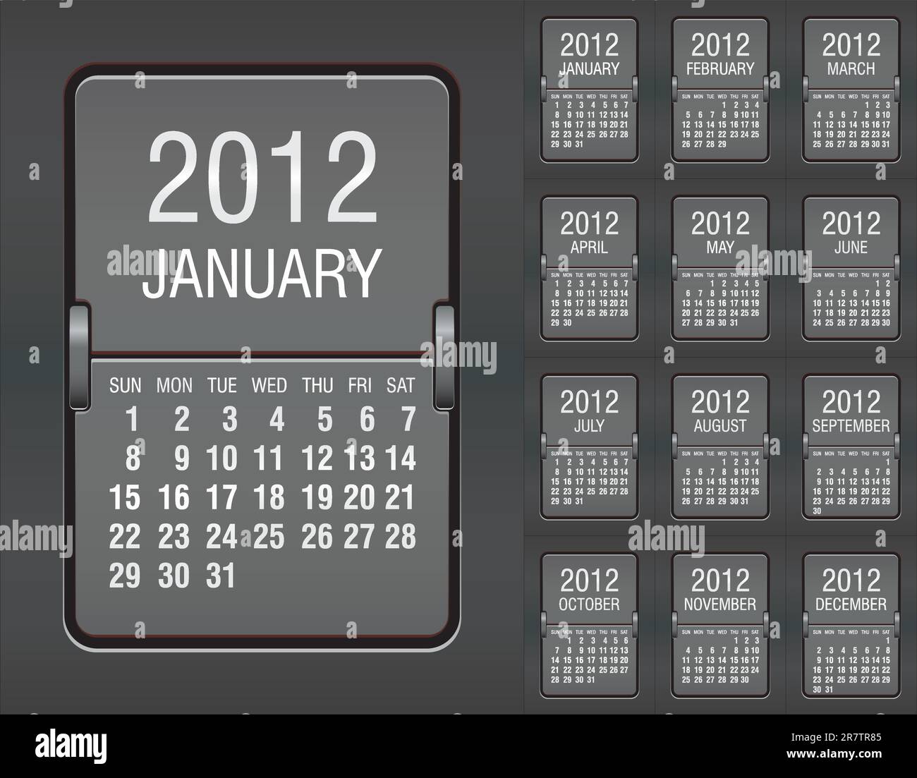 editable 2012 calendar on mechanical scoreboard - vector illustration ...