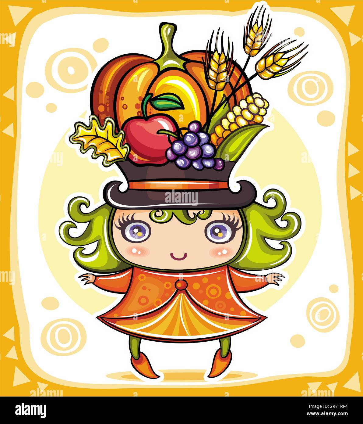 Girl pumpkin costume wearing Stock Vector Images - Alamy