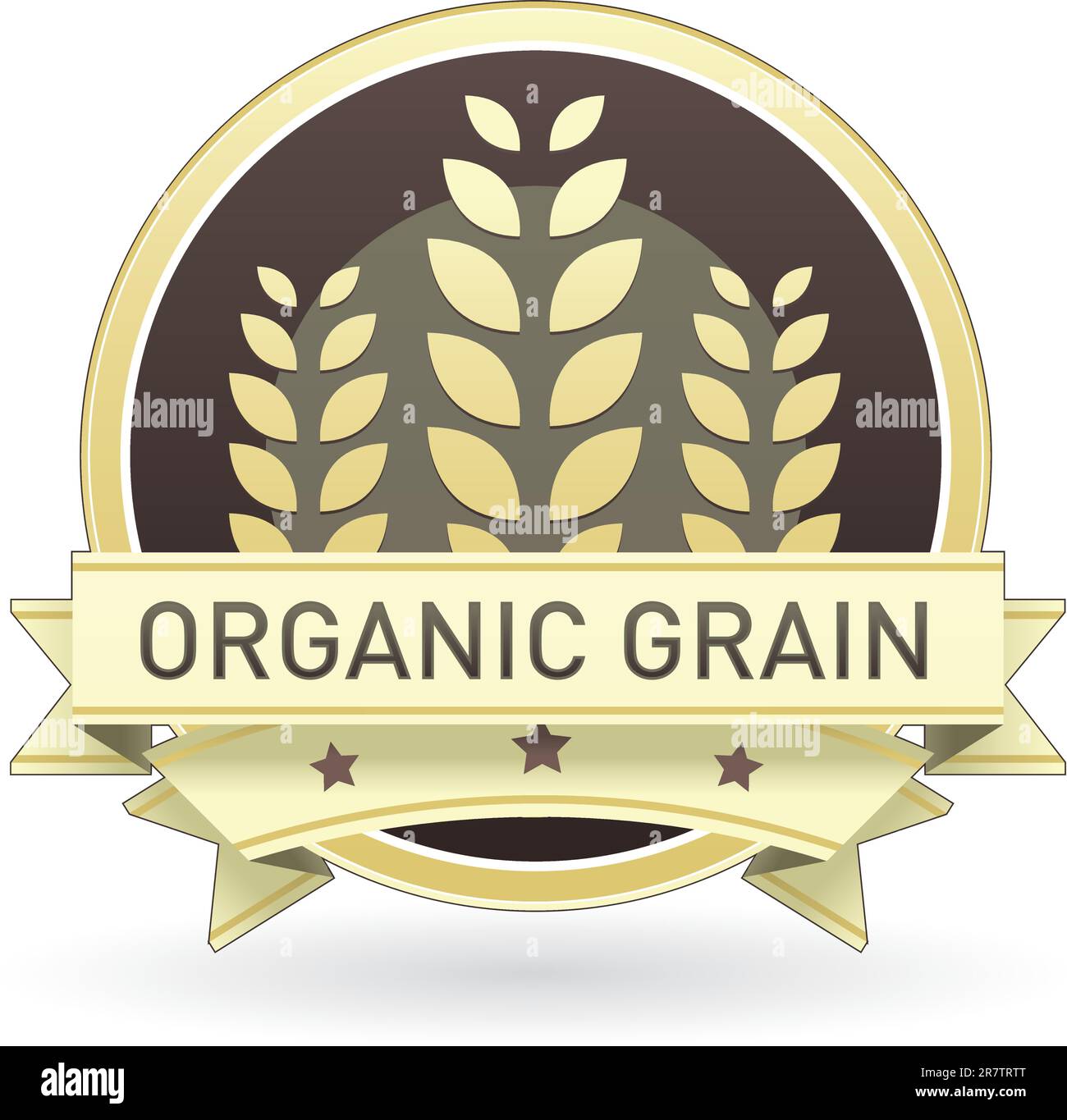 Organic grain food label, badge or seal with brown and tan color and ...