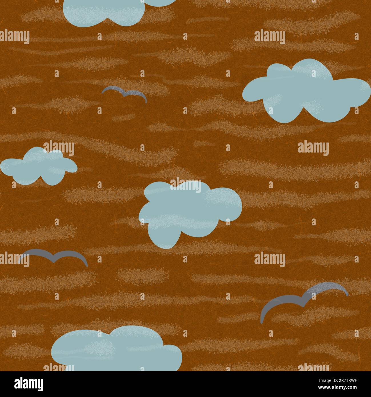 Cloud bird sky wave brown seamless pattern Stock Photo - Alamy