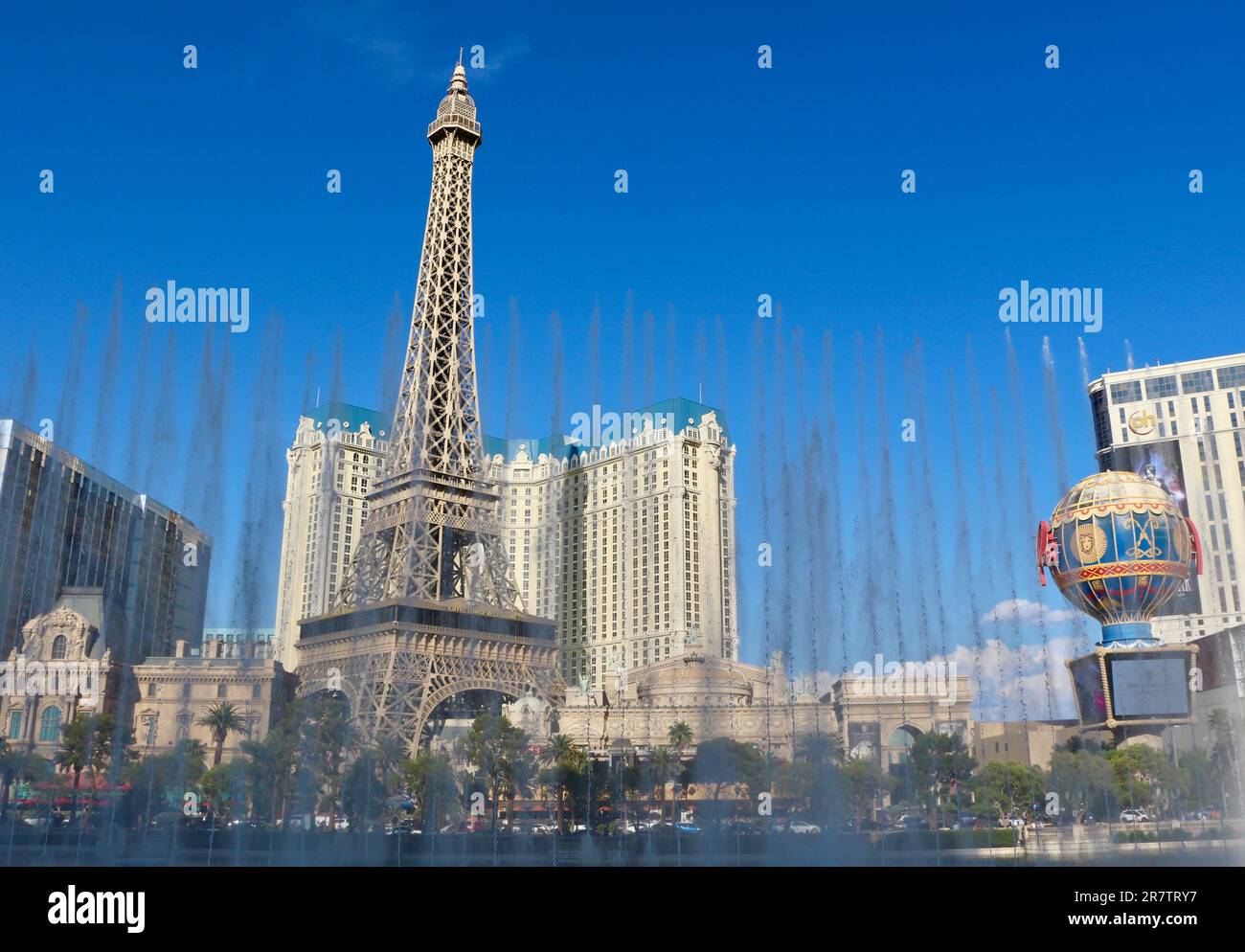 Bellagio resort fountains during a display with the fake half scale ...