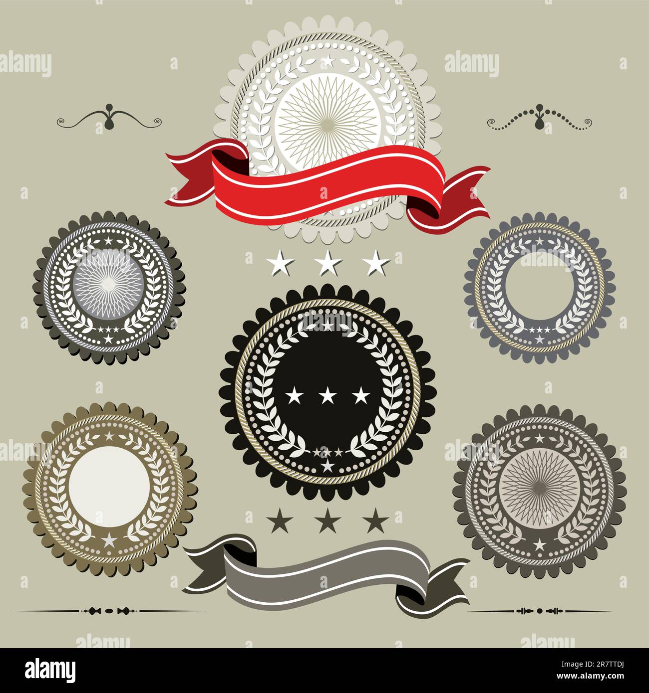 Set of document seals with ribbon for coupon, diploma or certificate ...