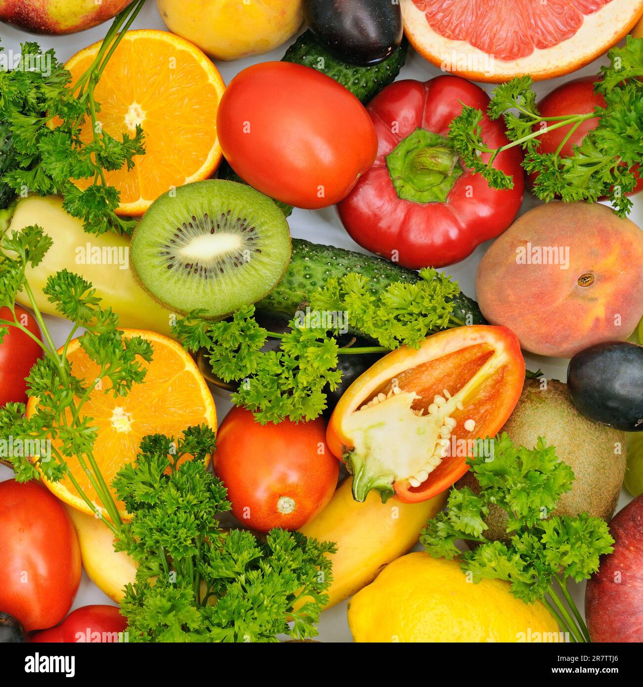 fresh fruits and vegetables background Stock Photo - Alamy