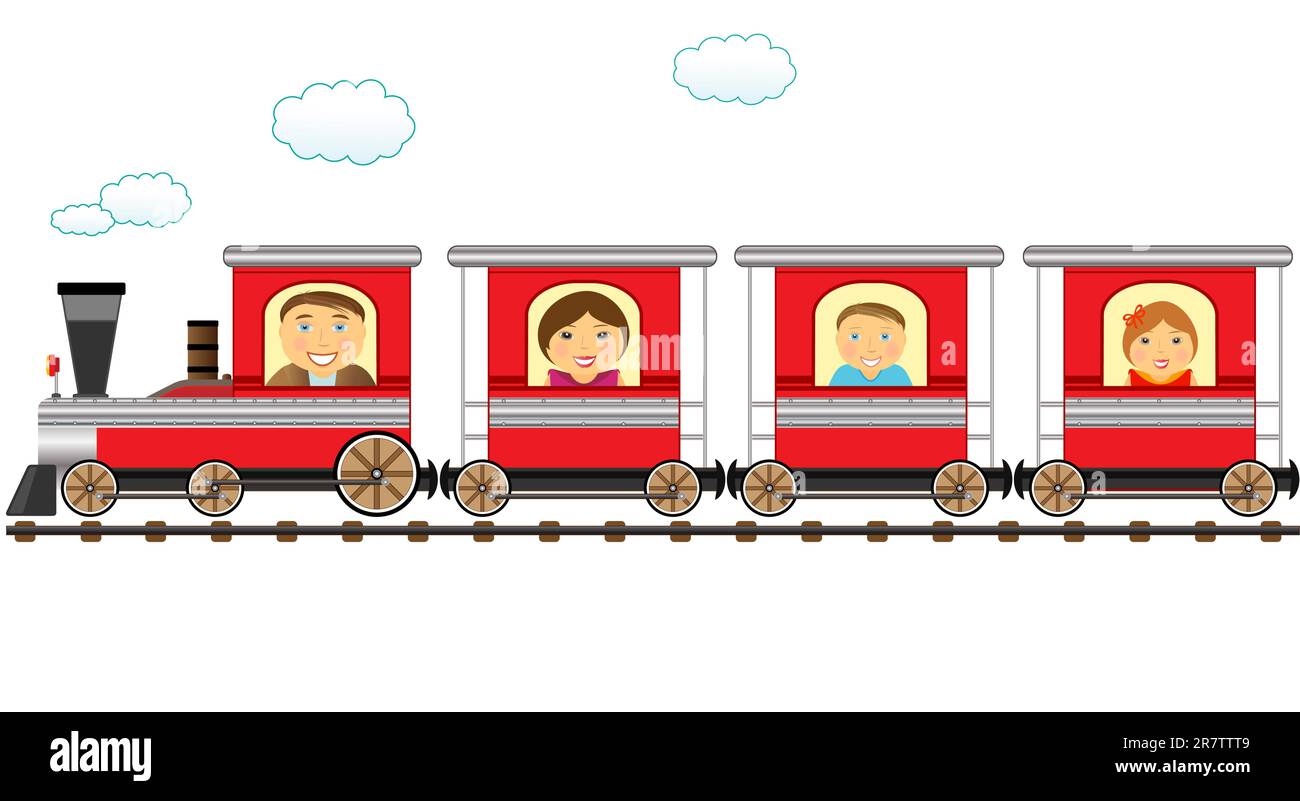 cute red train and cheerful cartoon family Stock Vector Image & Art - Alamy