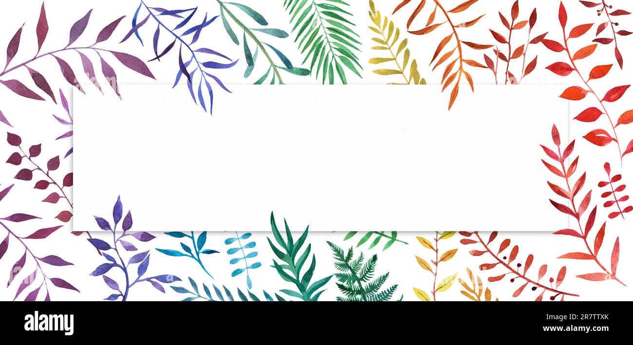 Rainbow colorful hand drawn plants. Banner with place for your text ...