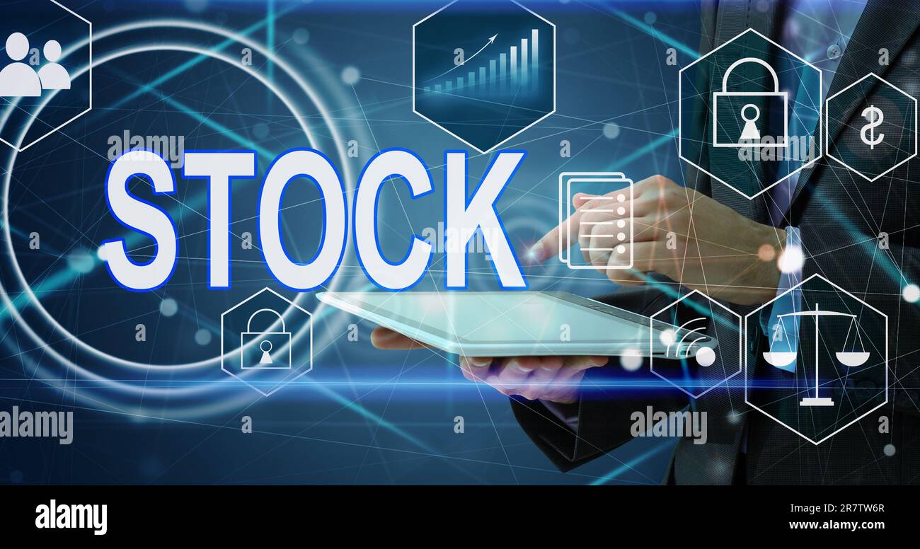STOCK button on virtual screen Stock Photo - Alamy