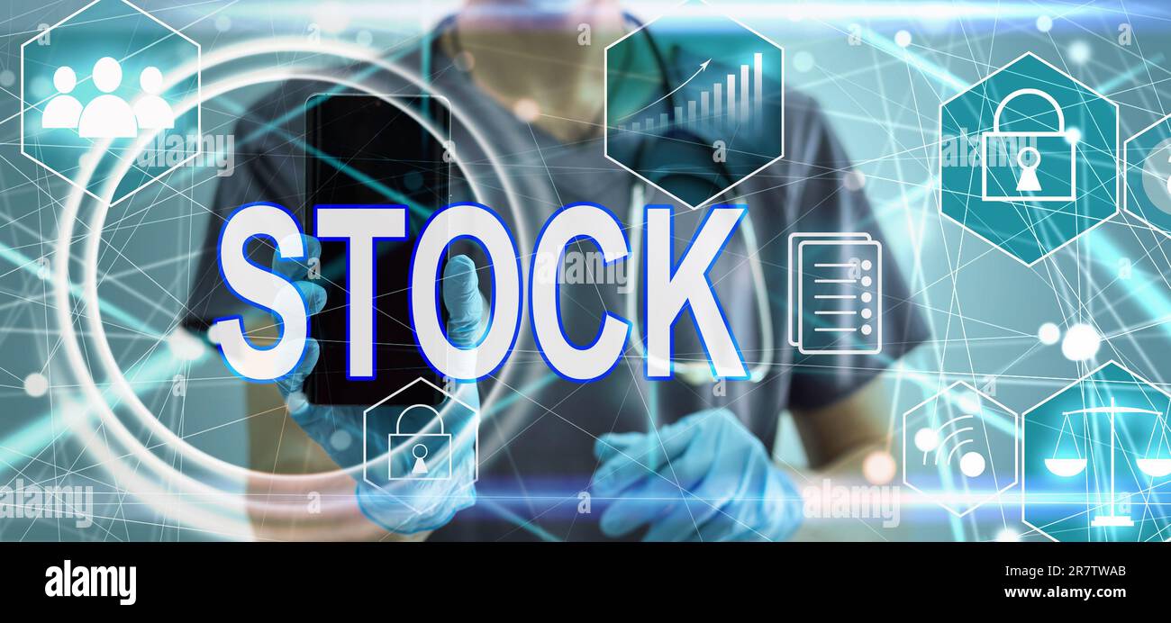 STOCK button on virtual screen Stock Photo - Alamy