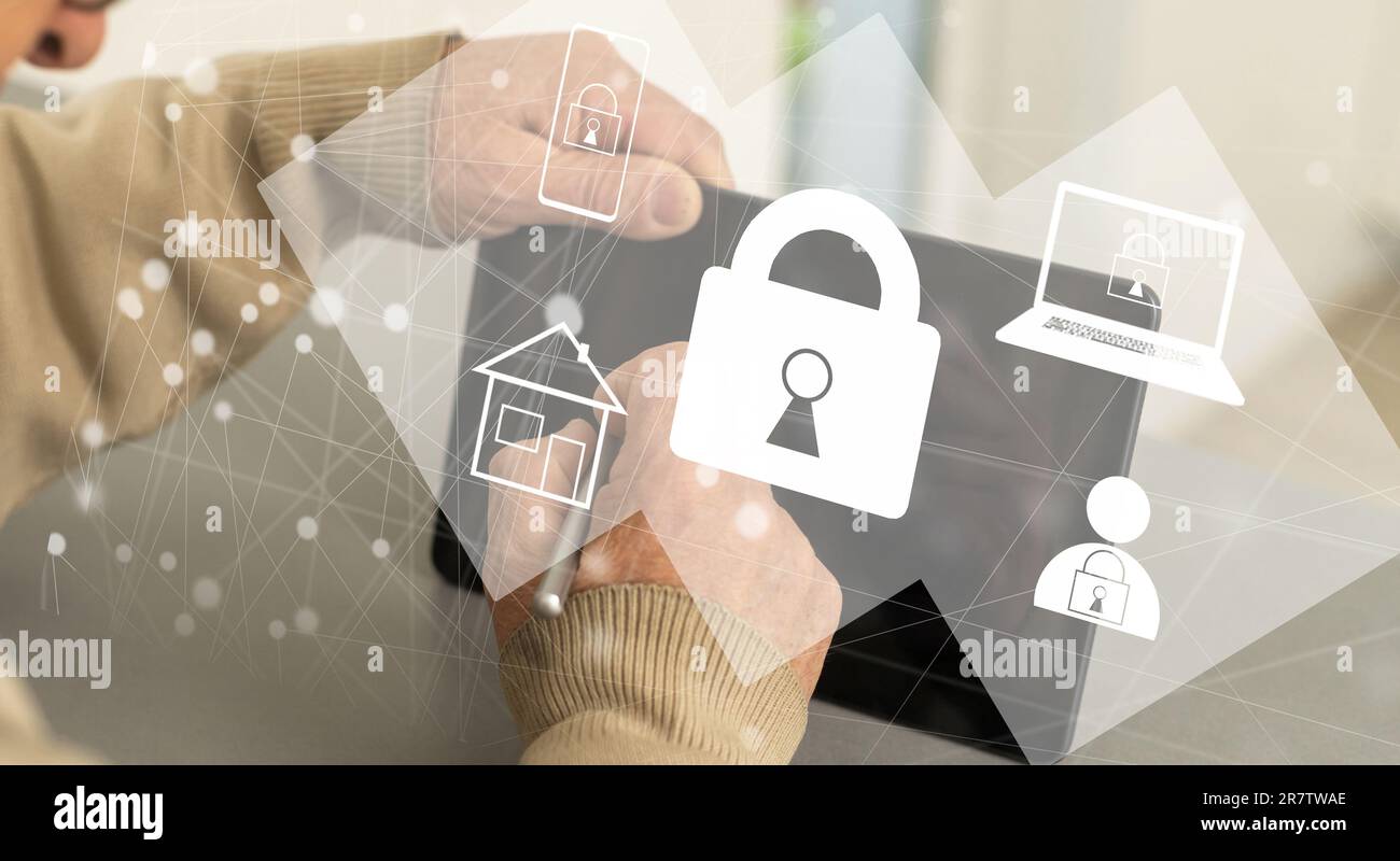 Business people using tablet pc with virtual screen Login to personal ...