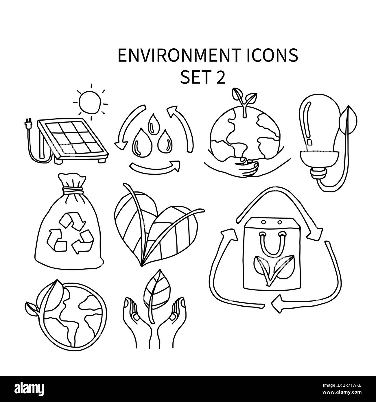 Environment icons set 2 cute cartoon doodle style vector illustration ...