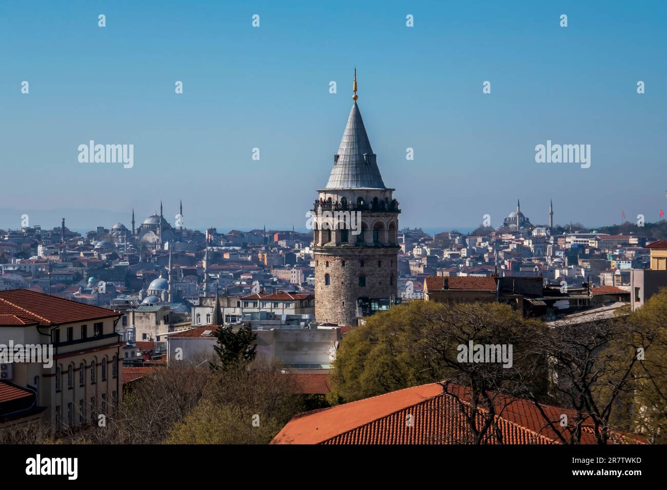 Galata Tower in Beyoglu and historical peninsula in the background, Istanbul, Turkey Stock Photo ...
