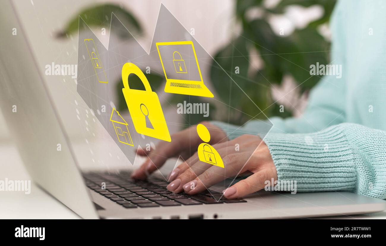 Cybersecurity and privacy concepts to protect data. Lock icon and ...