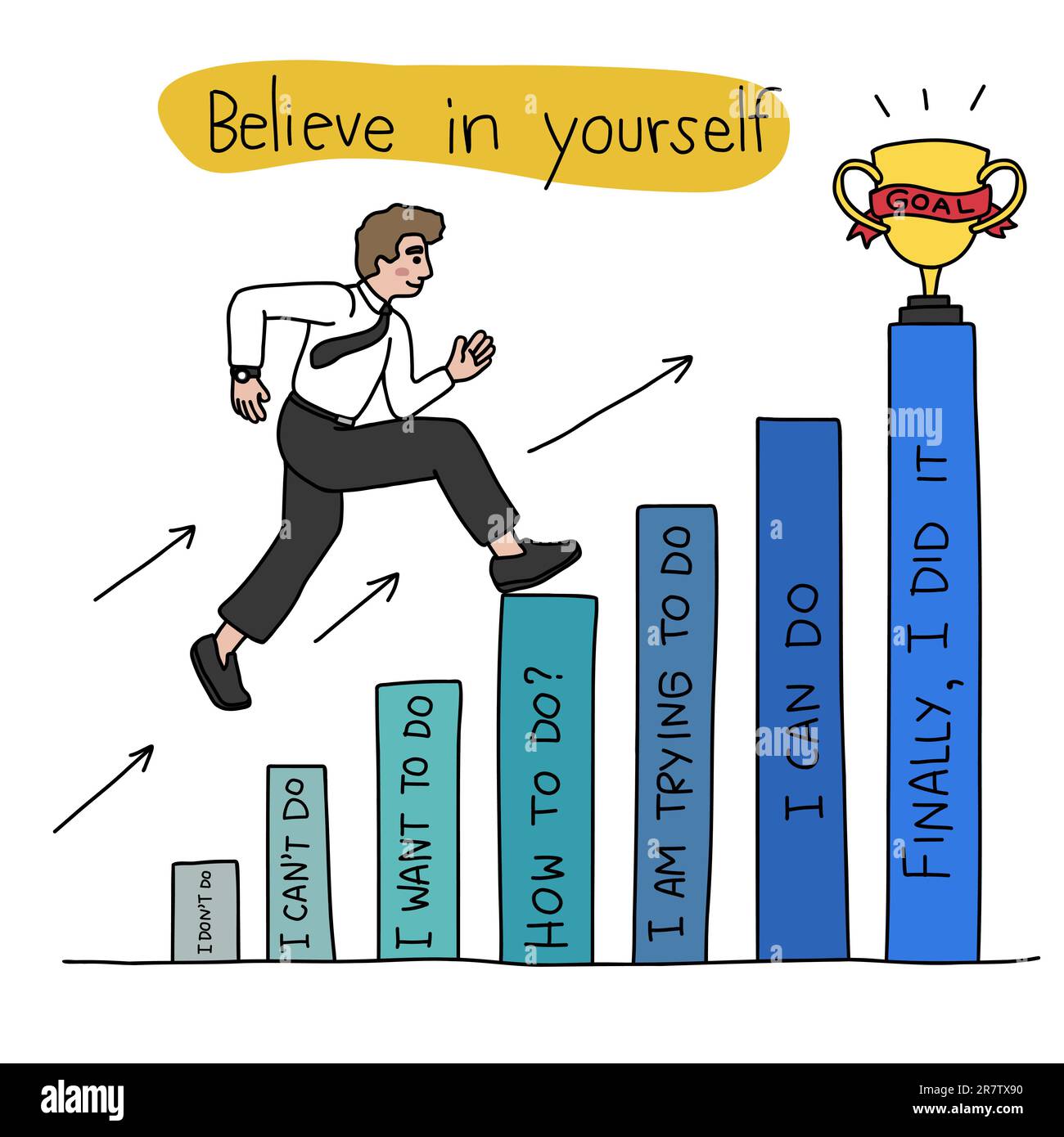 Businessman running to goal trophy on graph chart cartoon vector ...