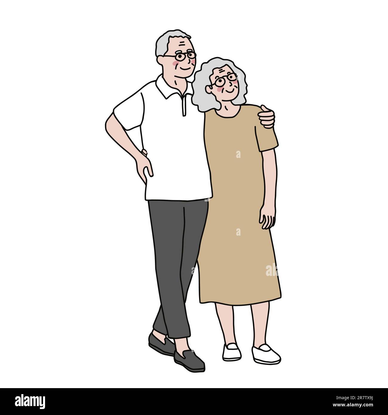 Old couple hugging cartoon vector illustration minimal line art style ... Old couple hugging cartoon vector illustration minimal line art style ...