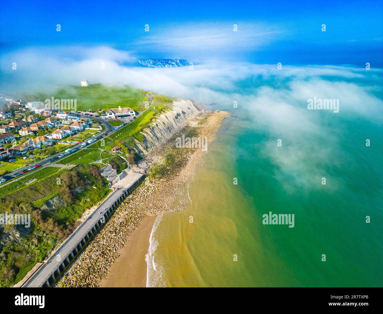 Aerial drone view of the english coast in Folkestone, Kent Stock Photo ...