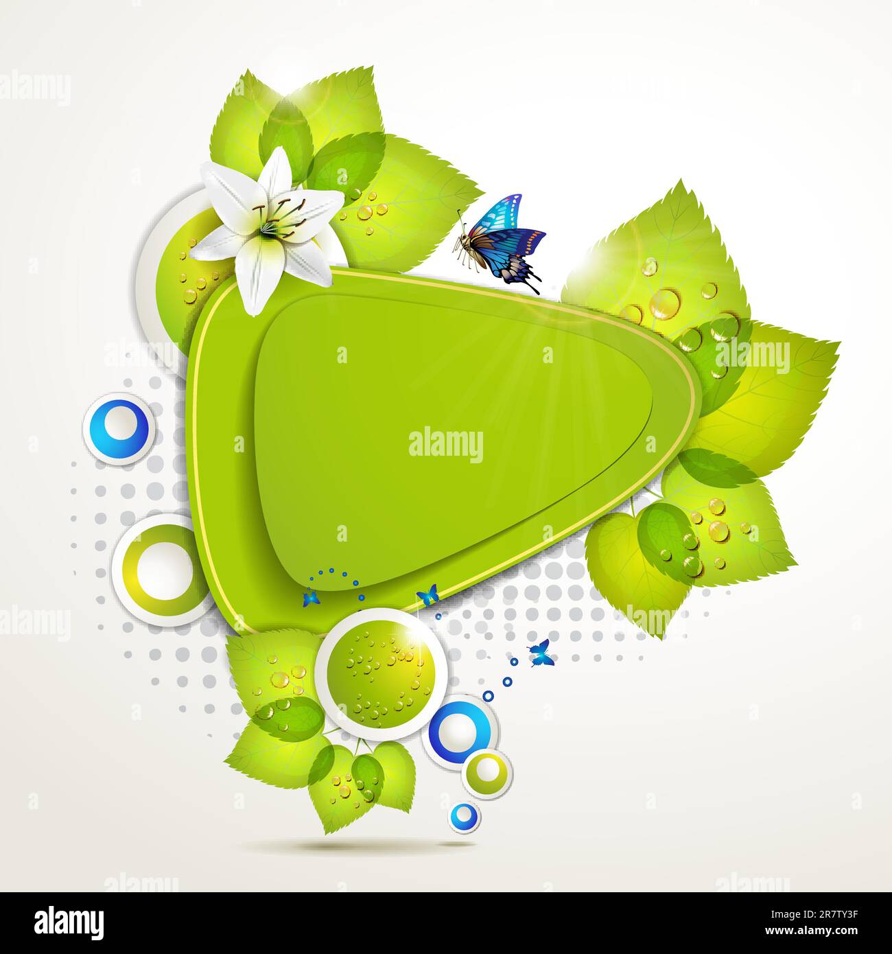 Green banner design with leaf, flower and butterflies Stock Vector ...
