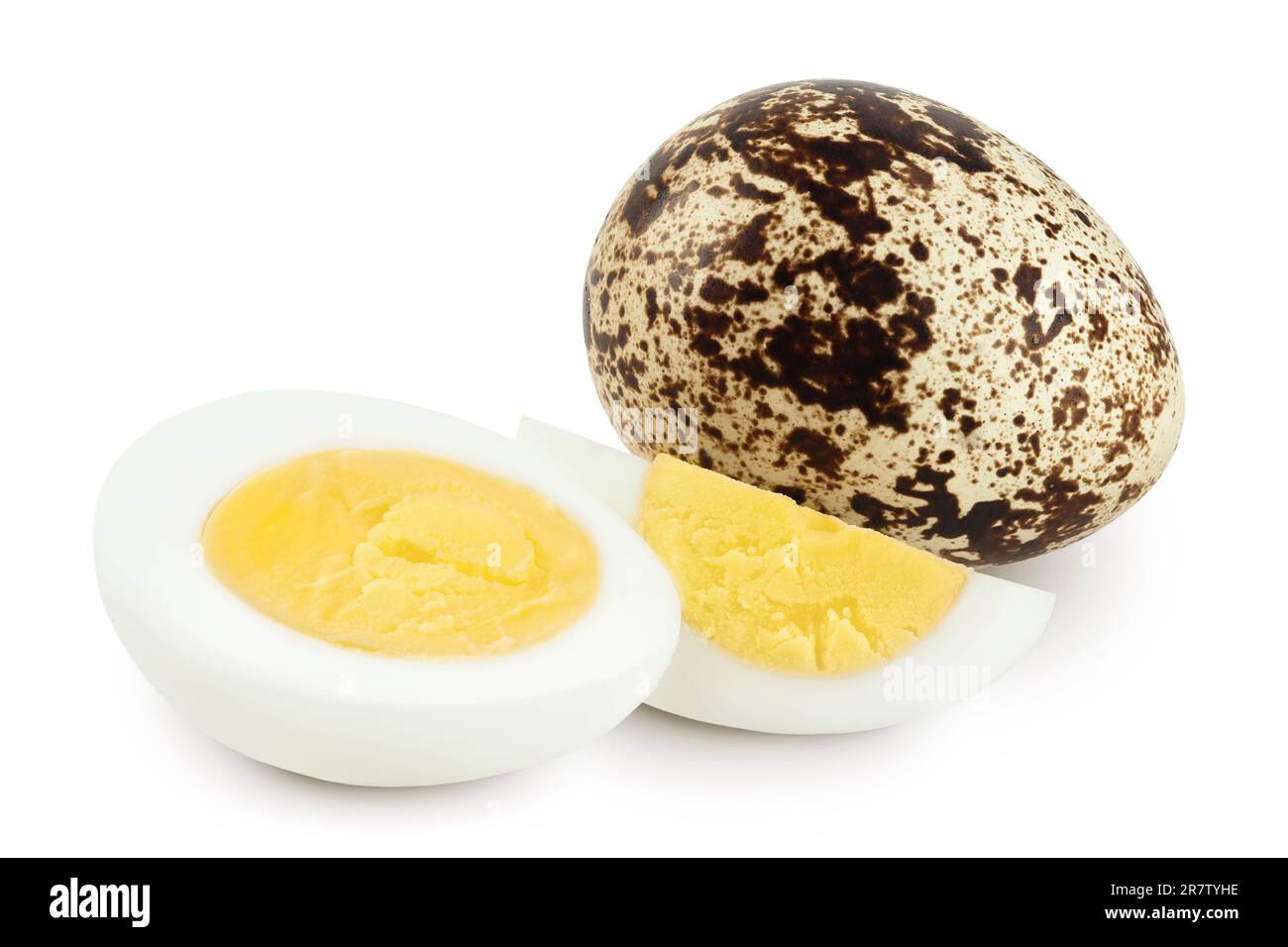 boiled quail egg isolated on white background with full depth of field ...
