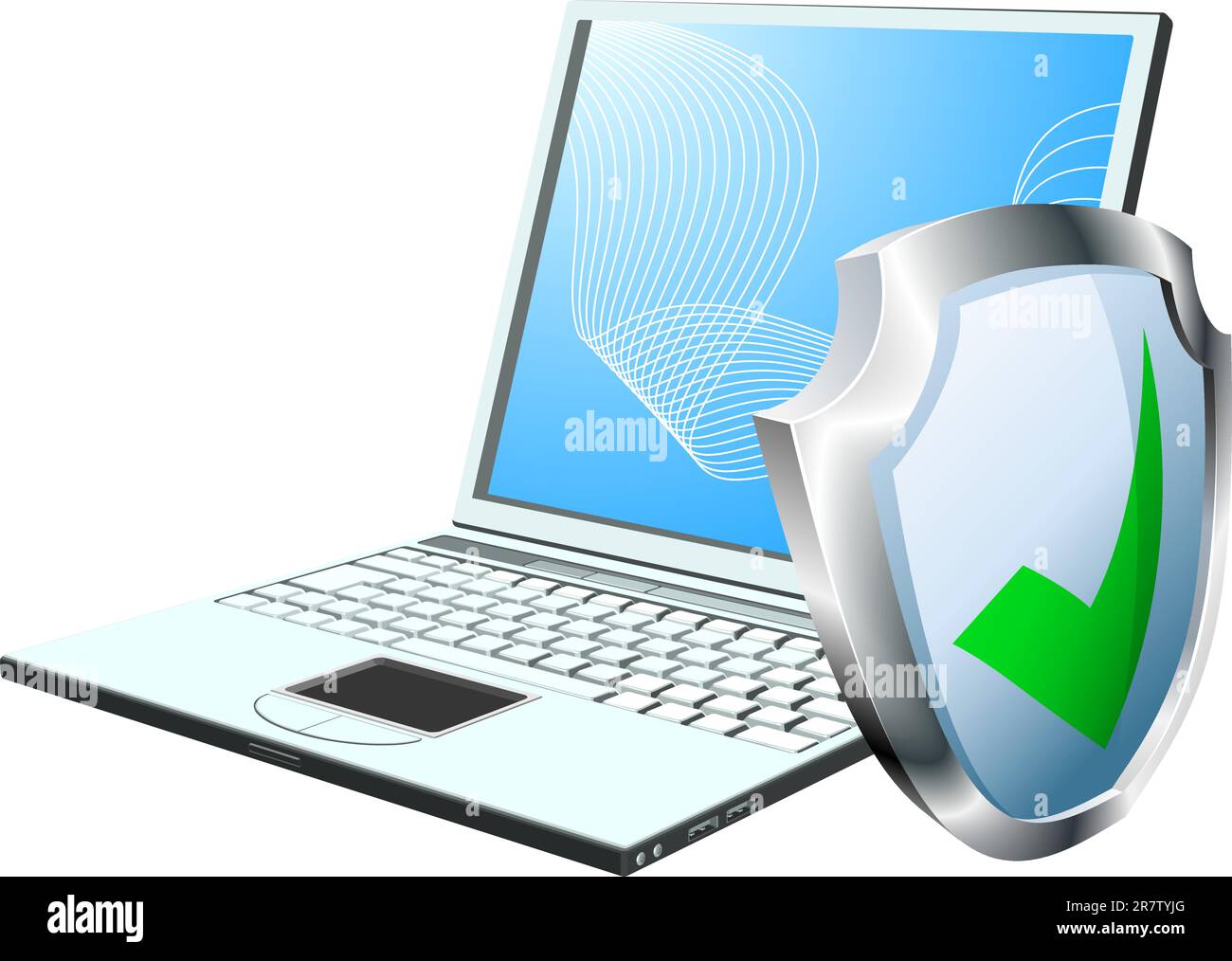 Laptop with shield tick icon. Concept for internet security or ...
