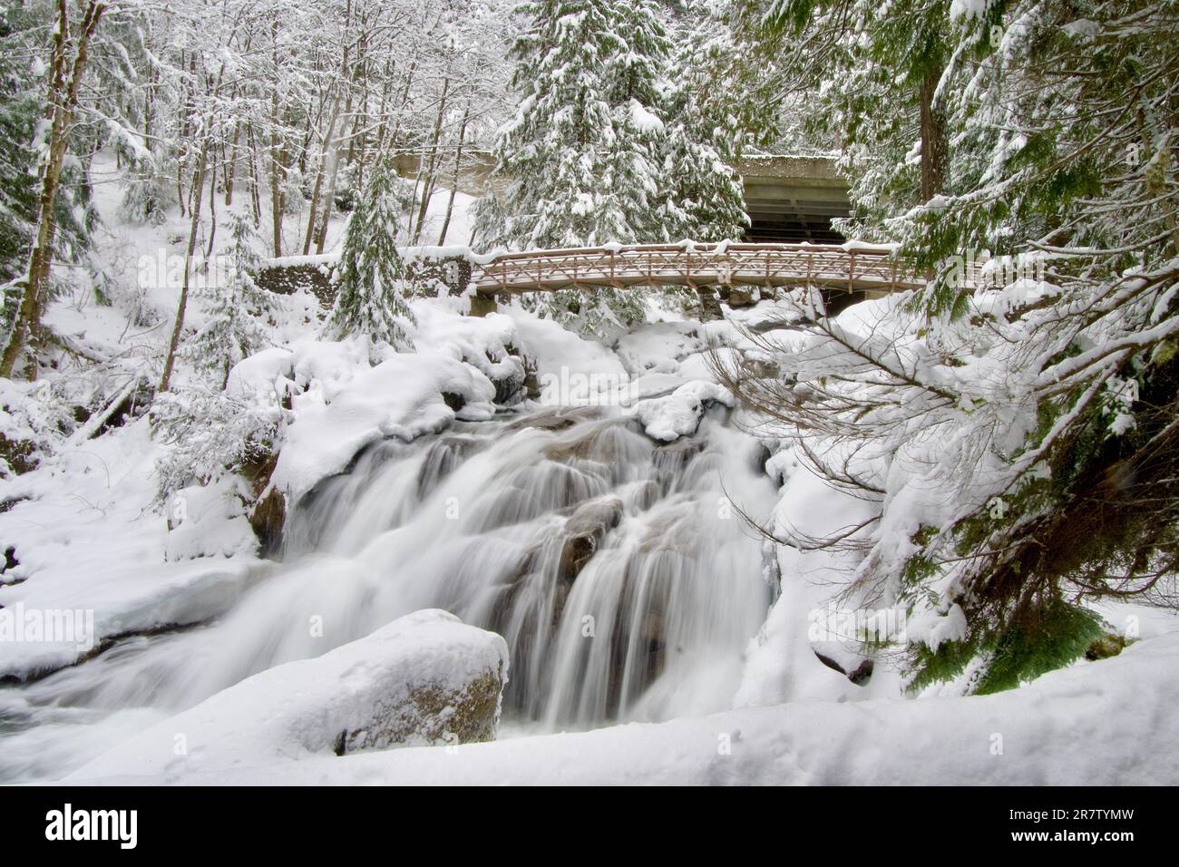 A landscape of the Deception Falls with long exposure covered in the ...