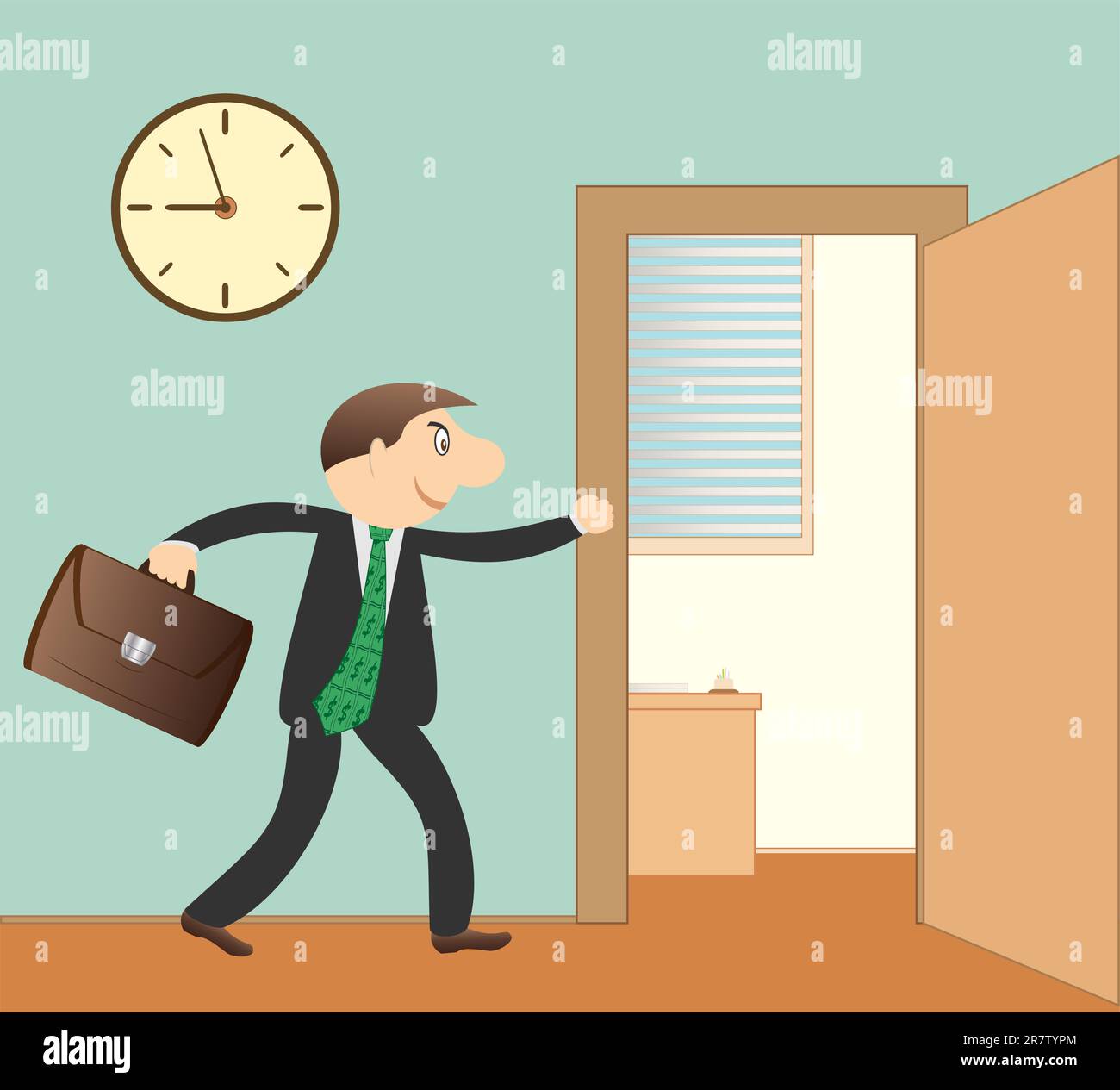 cartoon successfully businessman with portfolio in office Stock Vector ...