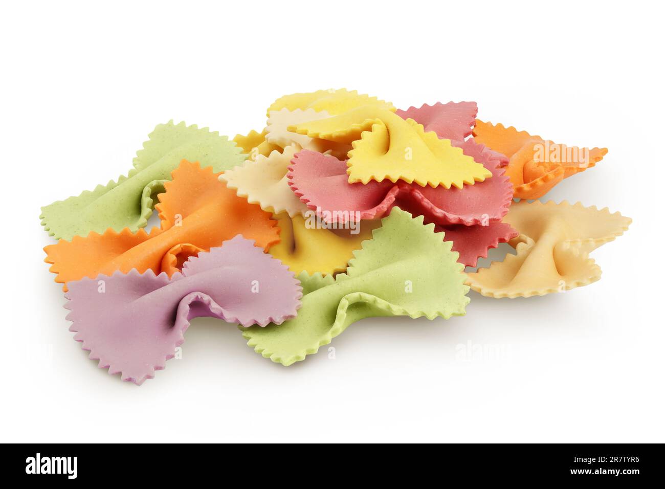 colorful farfalle pasta isolated on white background with depth of ...