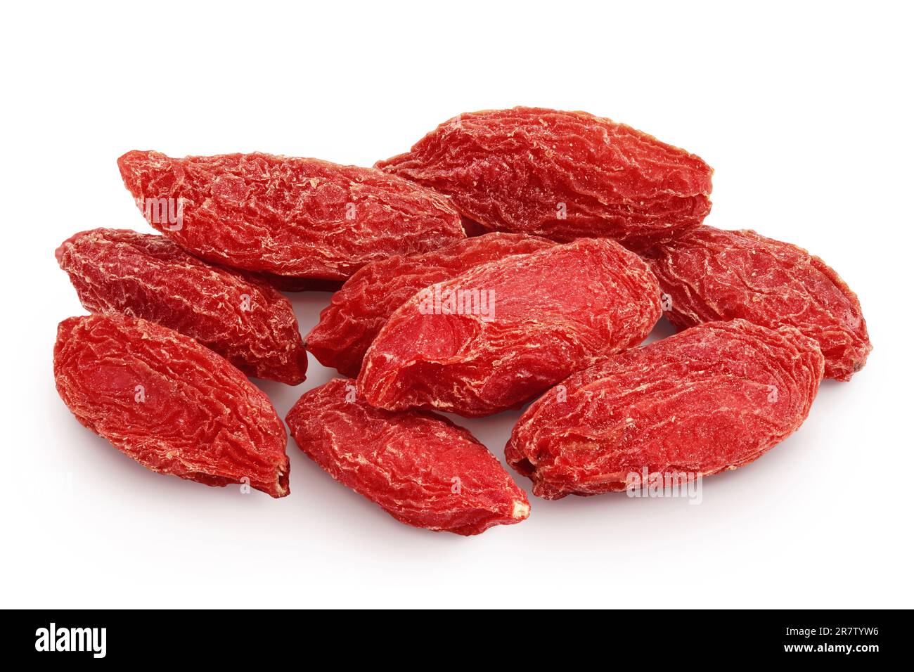 Dried goji berries isolated on white background with full depth of ...