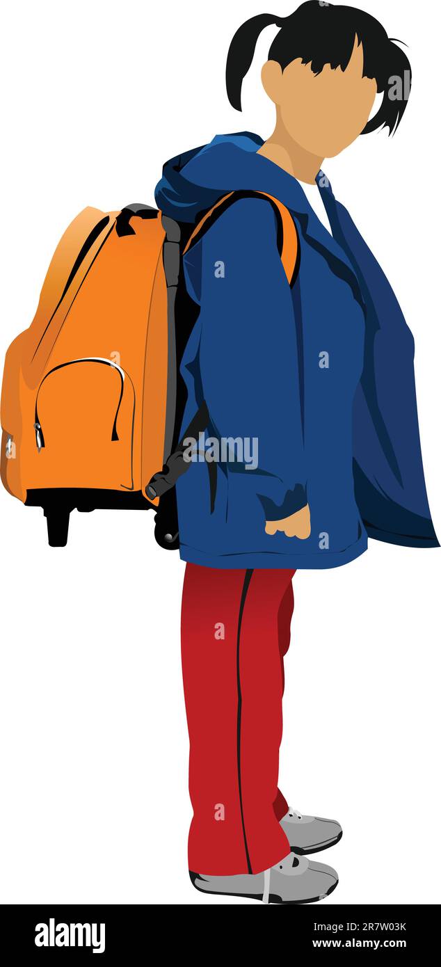 School girl is going to school. Back to school. Vector illustration ...