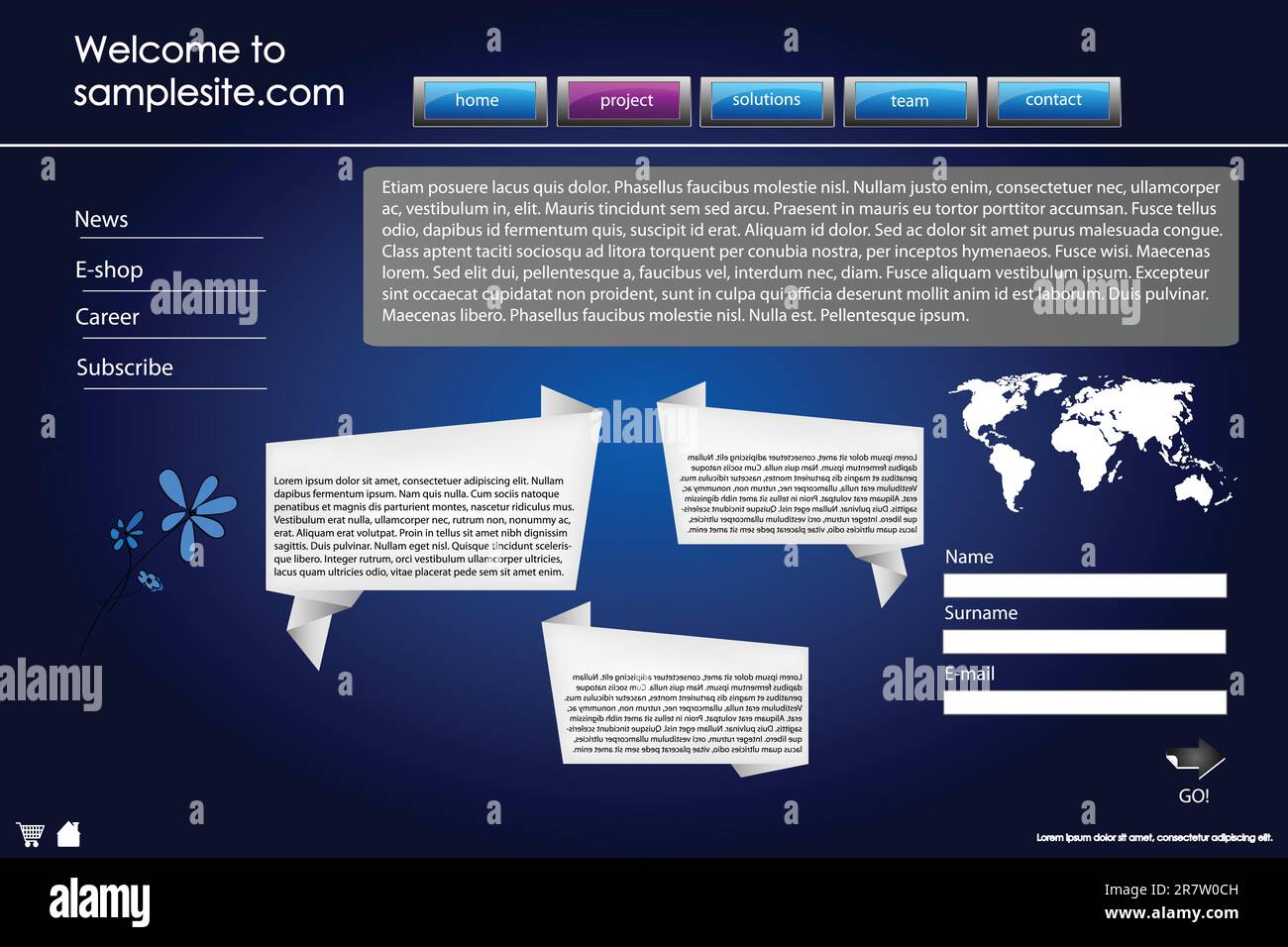 web site design template for company with frame, arrows and world map ...