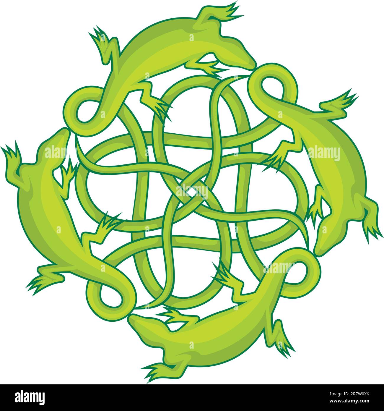 Four green lizards forming a celtic square knot with their tails Stock ...