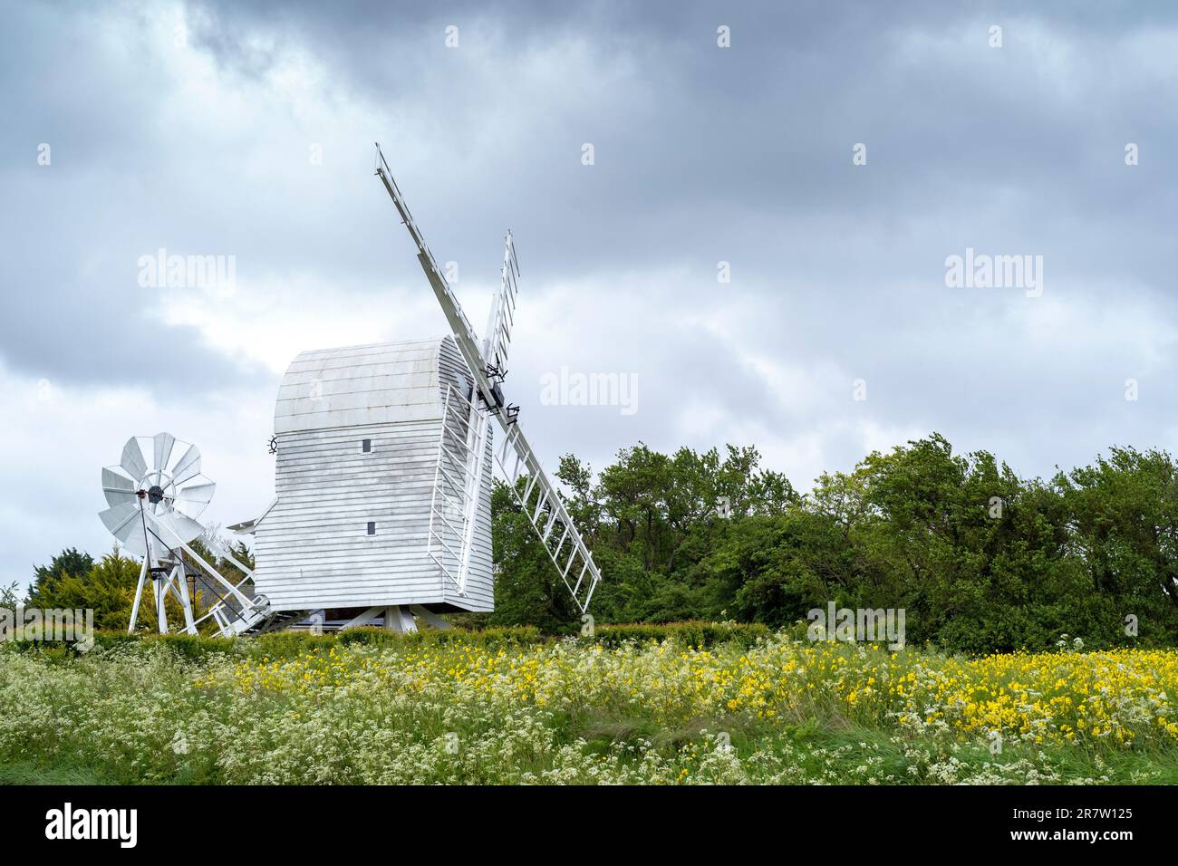 Traditional old windmill in village of Great Chishill in Norfolk ...