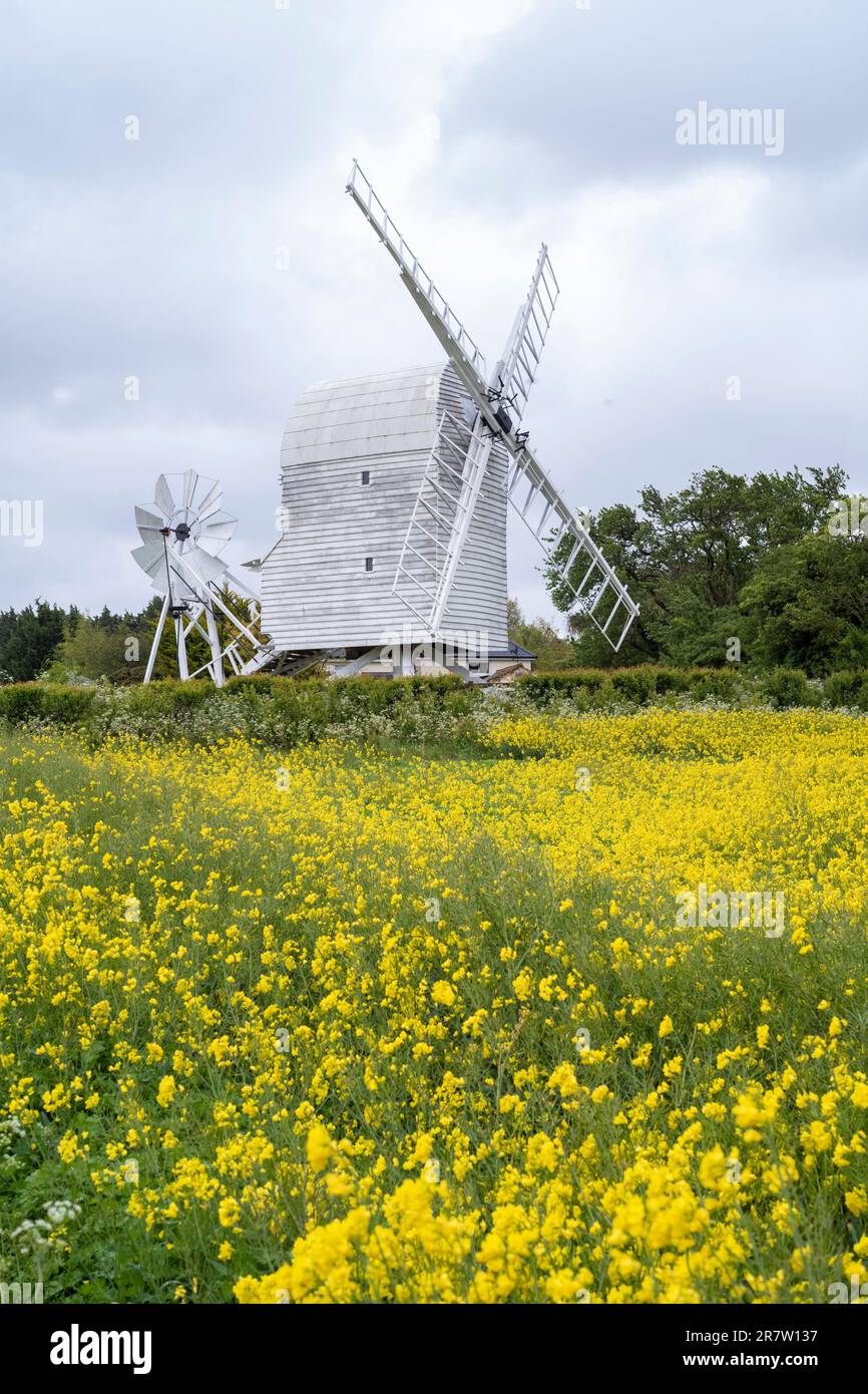Traditional old windmill in village of Great Chishill in Norfolk ...