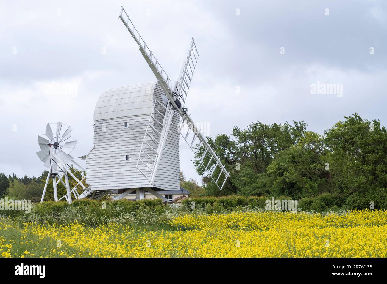 Traditional old windmill in village of Great Chishill in Norfolk ...