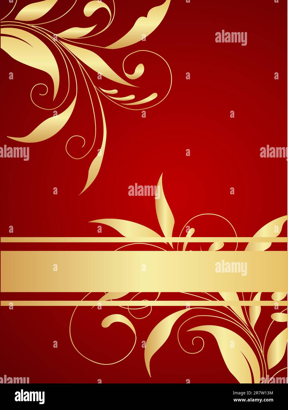 Red and gold background. Floral branch pattern. Vector illustration ...