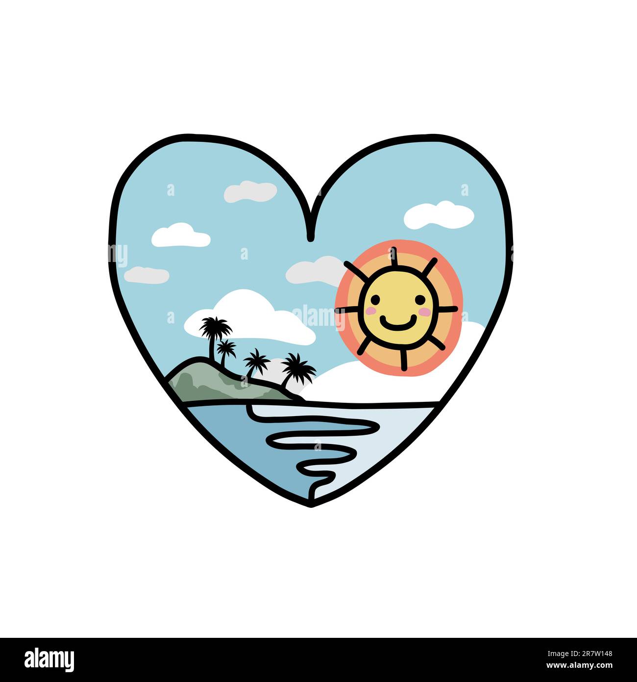 Beach summer in heart logo cartoon vector illustration Stock Vector ...