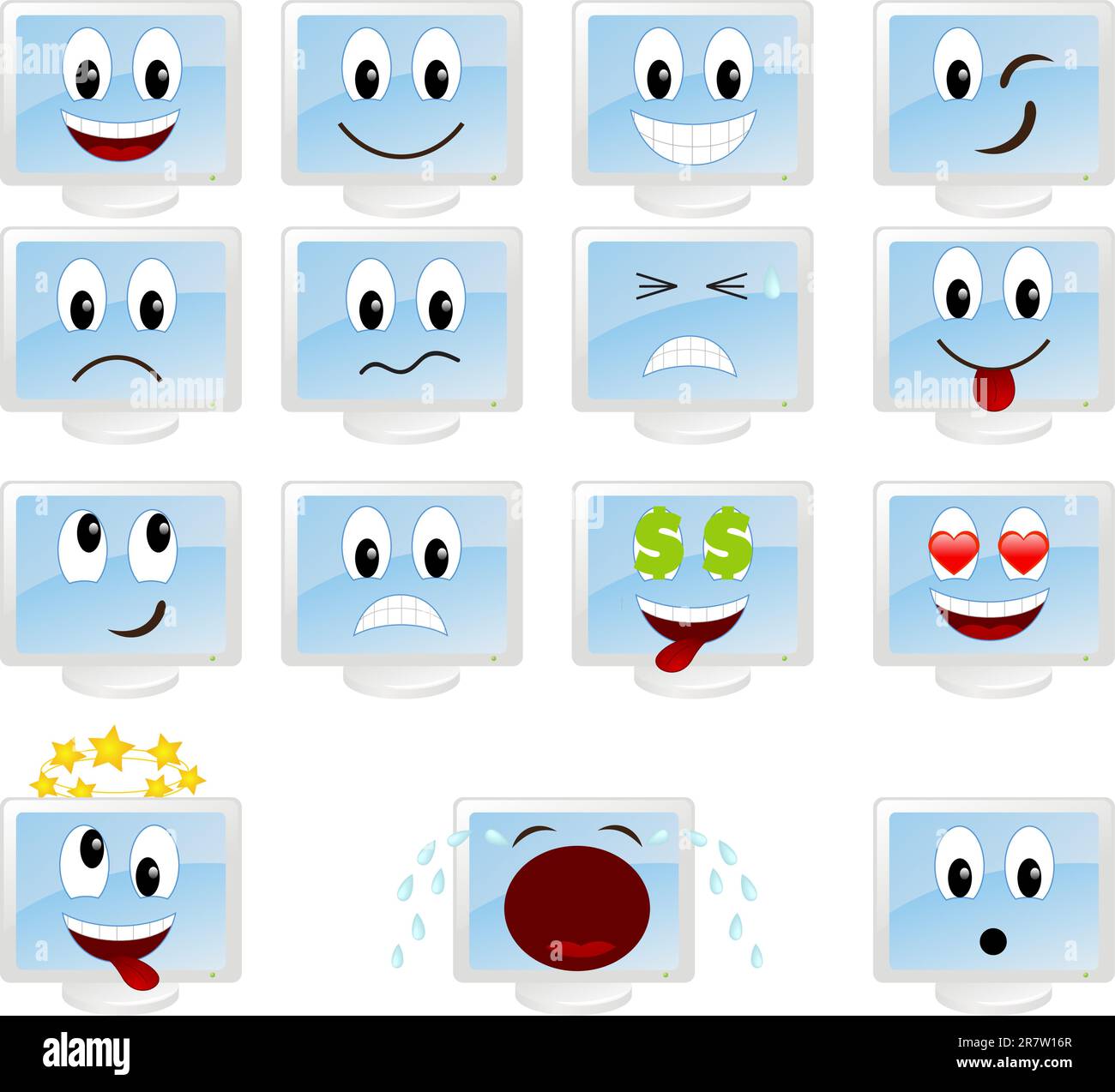 Set of monitors-emoticons. Vector illustration, isolated on a white ...