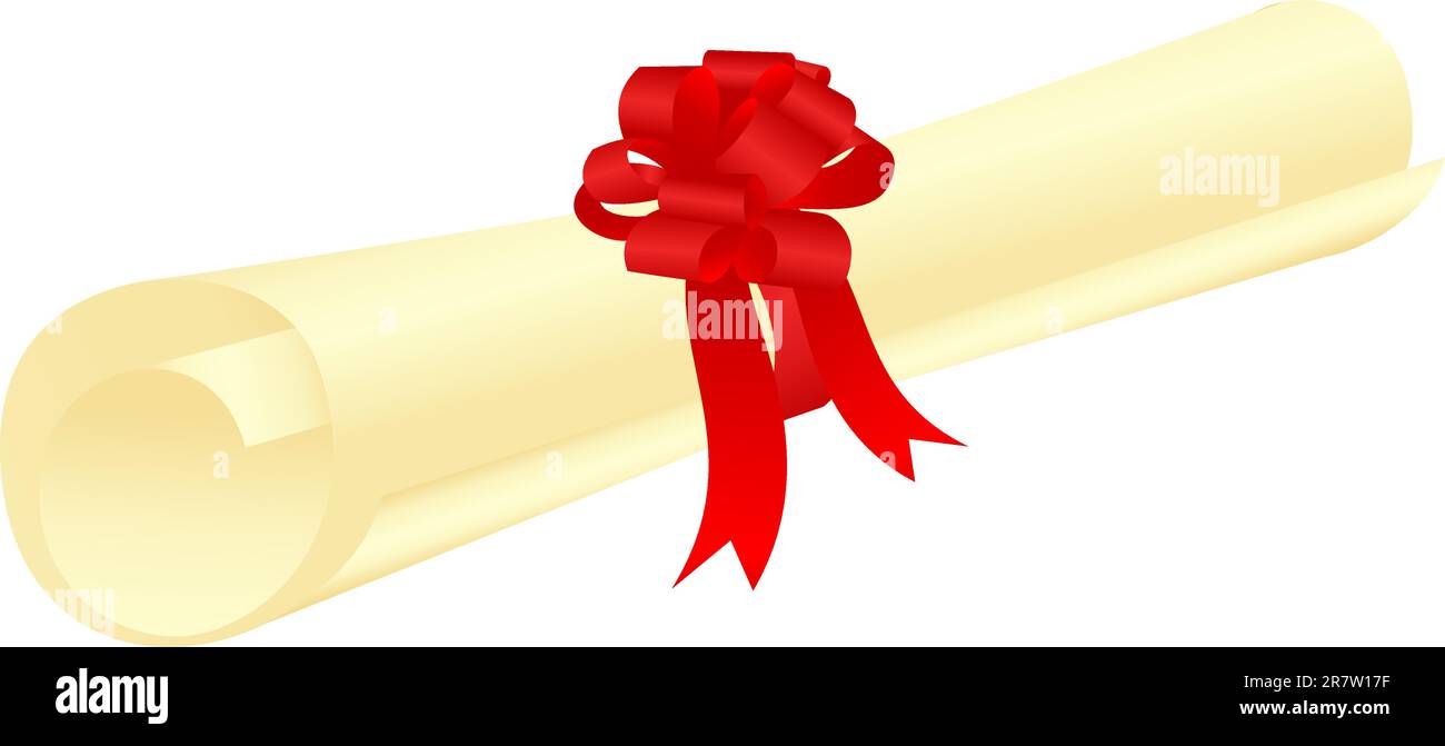 Scroll tied up by a red tape with a bow. Vector illustration Stock ...
