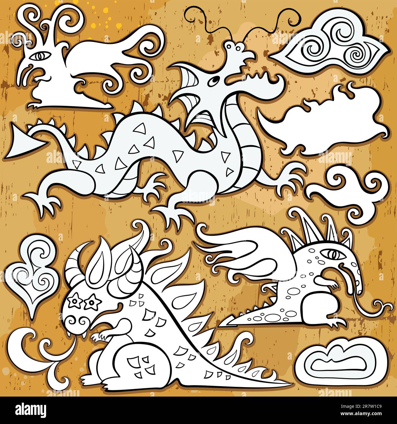 Dragons icon set, Chinese New Year symbols 2012. Vector set of sketchy ...