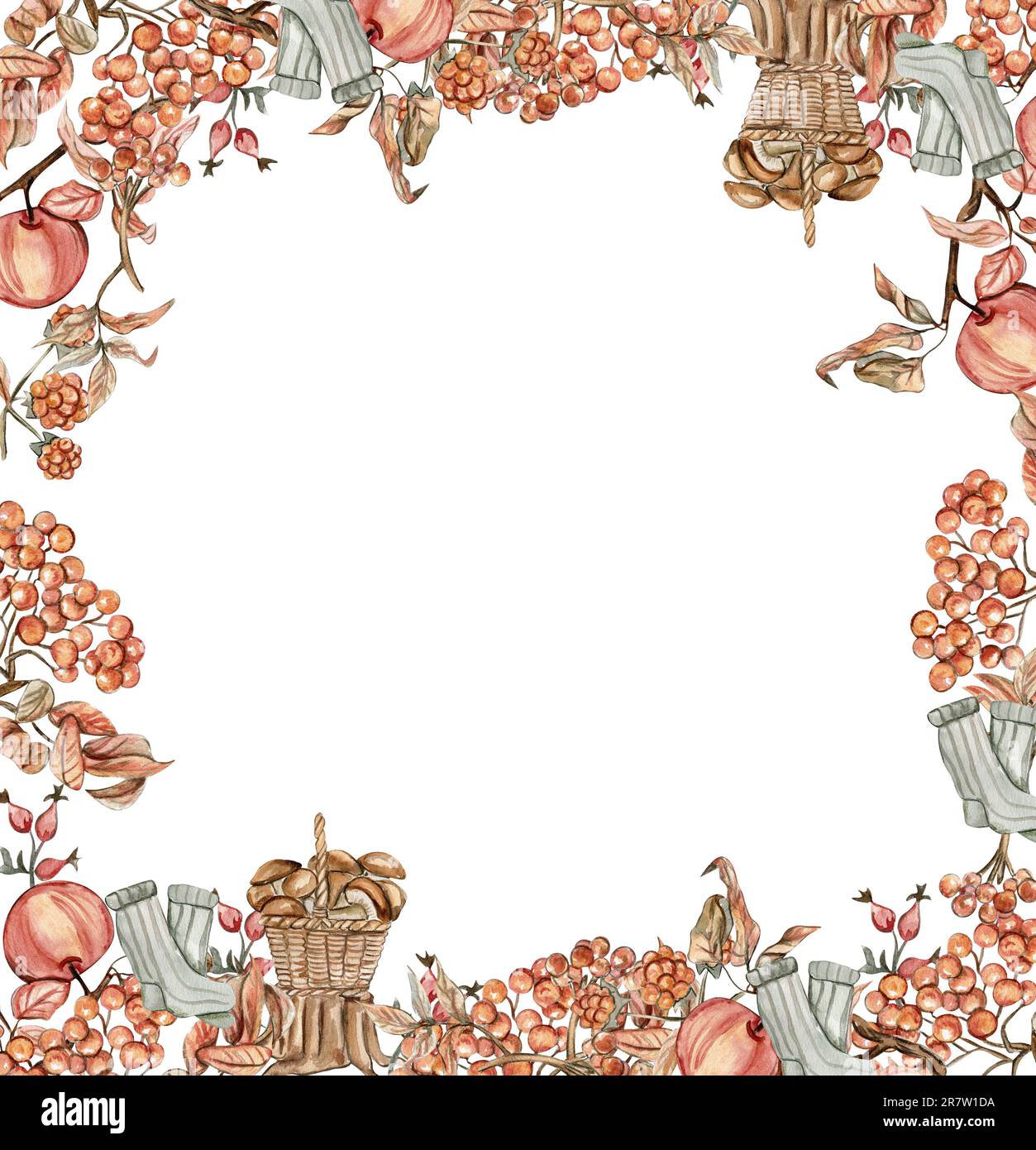 Watercolor autumn square frame with leaves llustration of autumn for ...